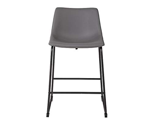 Signature Design by Ashley Centiar Modern Faux Leather 23.75" Counter Height Bucket Seat Barstool, Set of 2, Gray