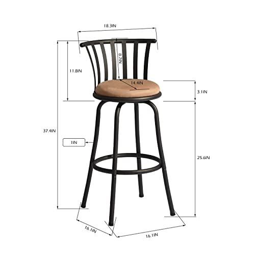 HOTATA Bar Stools Set of 2, 29" Industrial Counter Height Bar Chairs with Metal Back, Fabric Seat, Footrest, Sturdy Steel Frame, Swivel barstools for Bar, Dining Room, Kitchen, Party, Easy Assembly