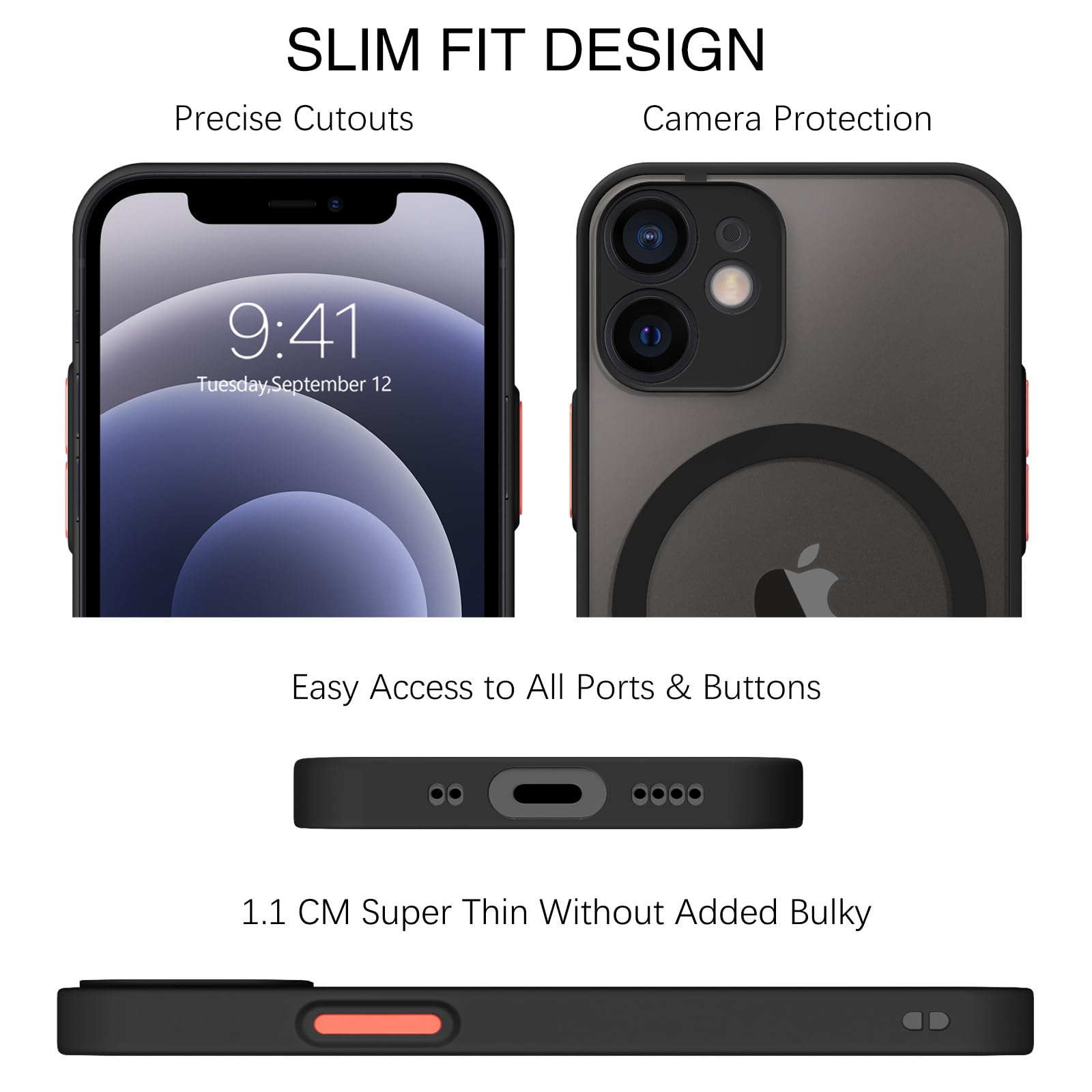 BENTOBEN for iPhone 12 Mini Case,iPhone 12 Mini Magnetic Case [Compatible with MagSafe] Translucent Matte Shockproof Anti-Fingerprint Protective Cover 5.4’’ Black