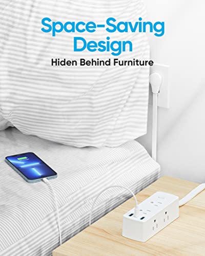 Cruise Essentials, Thin Plug Power Strip with 6 Outlets 3 USB Ports(1 USB C), 5ft Flat Extension Cord, Non Surge Power Strip for Cruise Ship Travel, Dorm Room Essentials