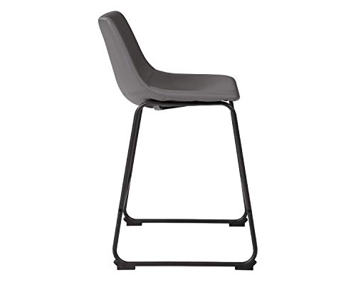 Signature Design by Ashley Centiar Modern Faux Leather 23.75" Counter Height Bucket Seat Barstool, Set of 2, Gray