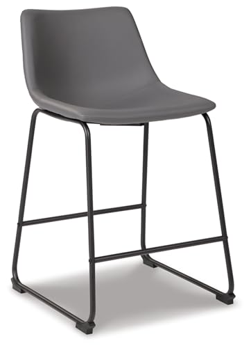 Signature Design by Ashley Centiar Modern Faux Leather 23.75" Counter Height Bucket Seat Barstool, Set of 2, Gray
