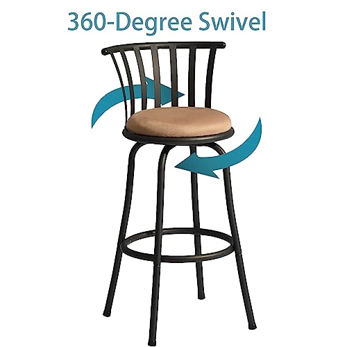 HOTATA Bar Stools Set of 2, 29" Industrial Counter Height Bar Chairs with Metal Back, Fabric Seat, Footrest, Sturdy Steel Frame, Swivel barstools for Bar, Dining Room, Kitchen, Party, Easy Assembly