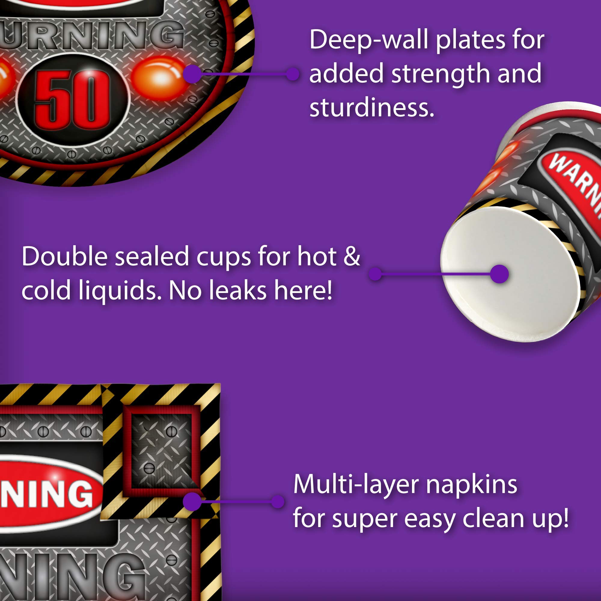 Warning Sign 50th Birthday Party Supplies Set Plates Napkins Cups Tableware Kit for 16