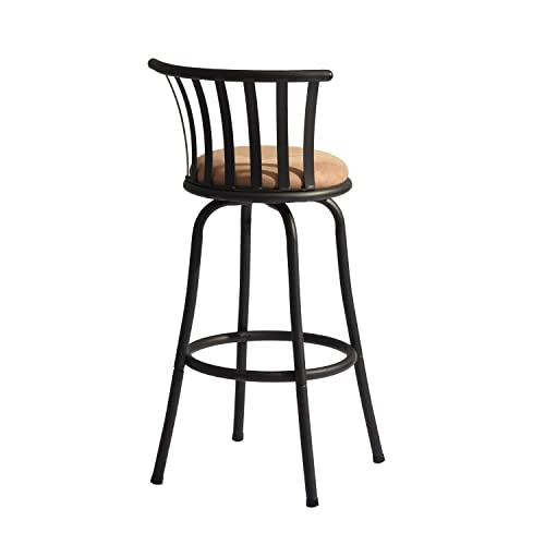 HOTATA Bar Stools Set of 2, 29" Industrial Counter Height Bar Chairs with Metal Back, Fabric Seat, Footrest, Sturdy Steel Frame, Swivel barstools for Bar, Dining Room, Kitchen, Party, Easy Assembly
