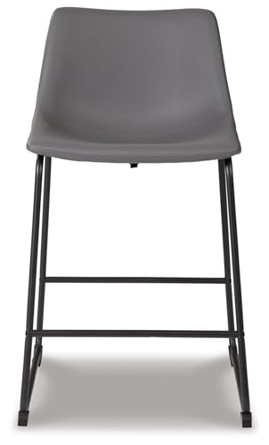 Signature Design by Ashley Centiar Modern Faux Leather 23.75" Counter Height Bucket Seat Barstool, Set of 2, Gray