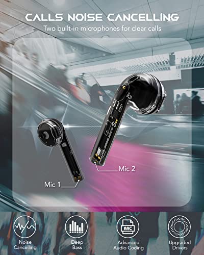 Black Shark Bluetooth Earbuds with 2 Mics Call Noise Canceling, Wireless Earbuds with 24H Playtime for Sport and Work, One-Step Pairing & Smart Touch Control, IPX5 Waterproof, in-Ear Stereo