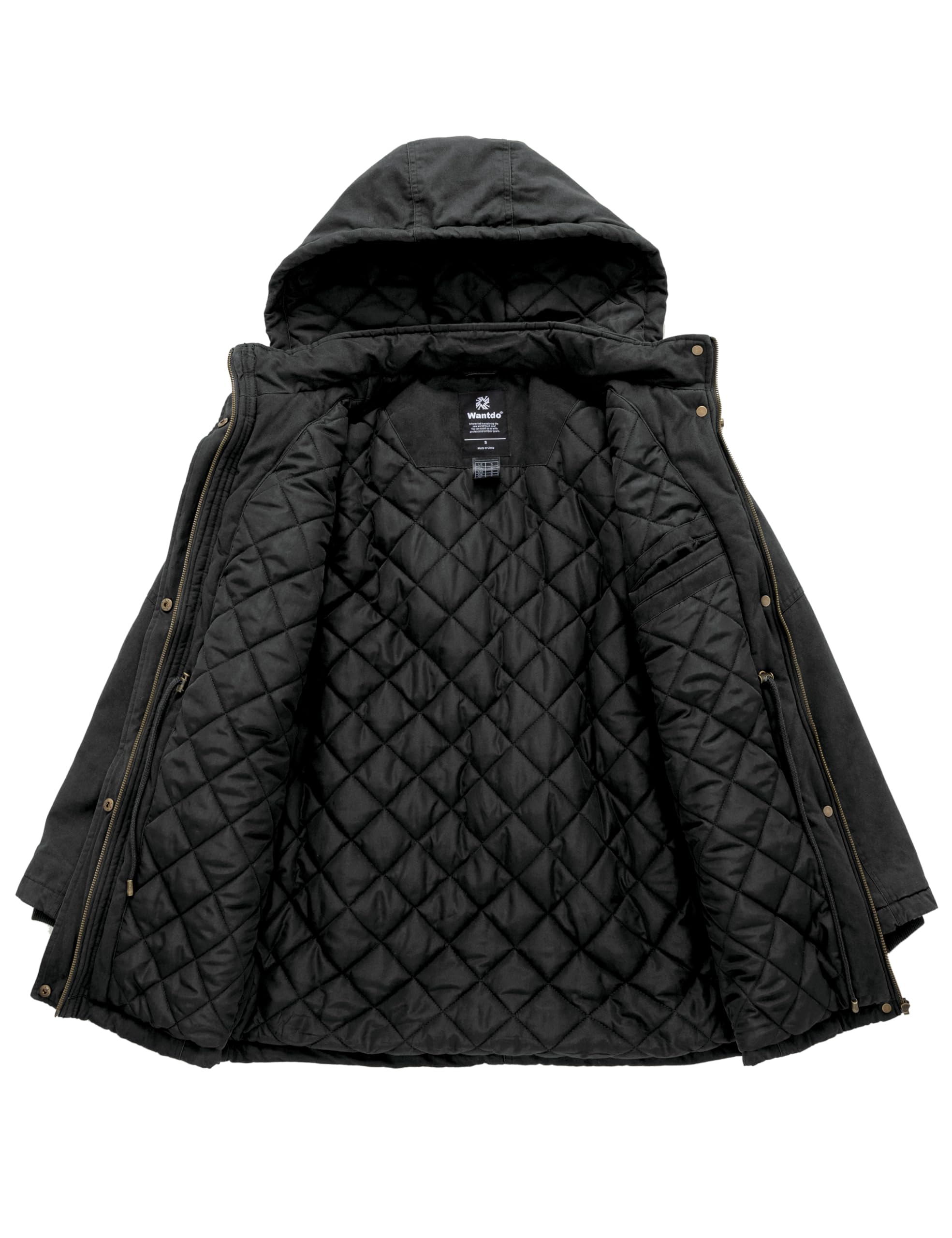 wantdo Women's Winter Military Jacket Outdoor Coat with Removable Hood Black L
