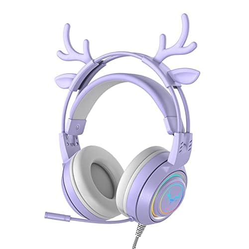 Atrasee Stereo Gaming Headset for PS4 PC Xbox One PS5 Controller, Noise Cancelling Over Ear Headphones with Mic, LED Light, Bass Surround, Soft Memory Earmuffs for Laptop Mac Nintendo (Purple Antlers)