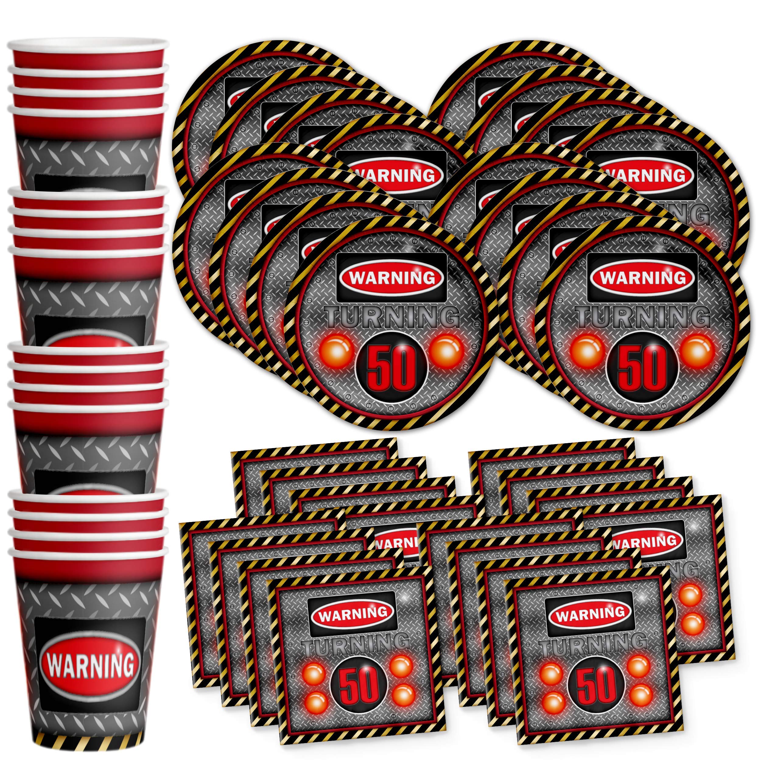 Warning Sign 50th Birthday Party Supplies Set Plates Napkins Cups Tableware Kit for 16