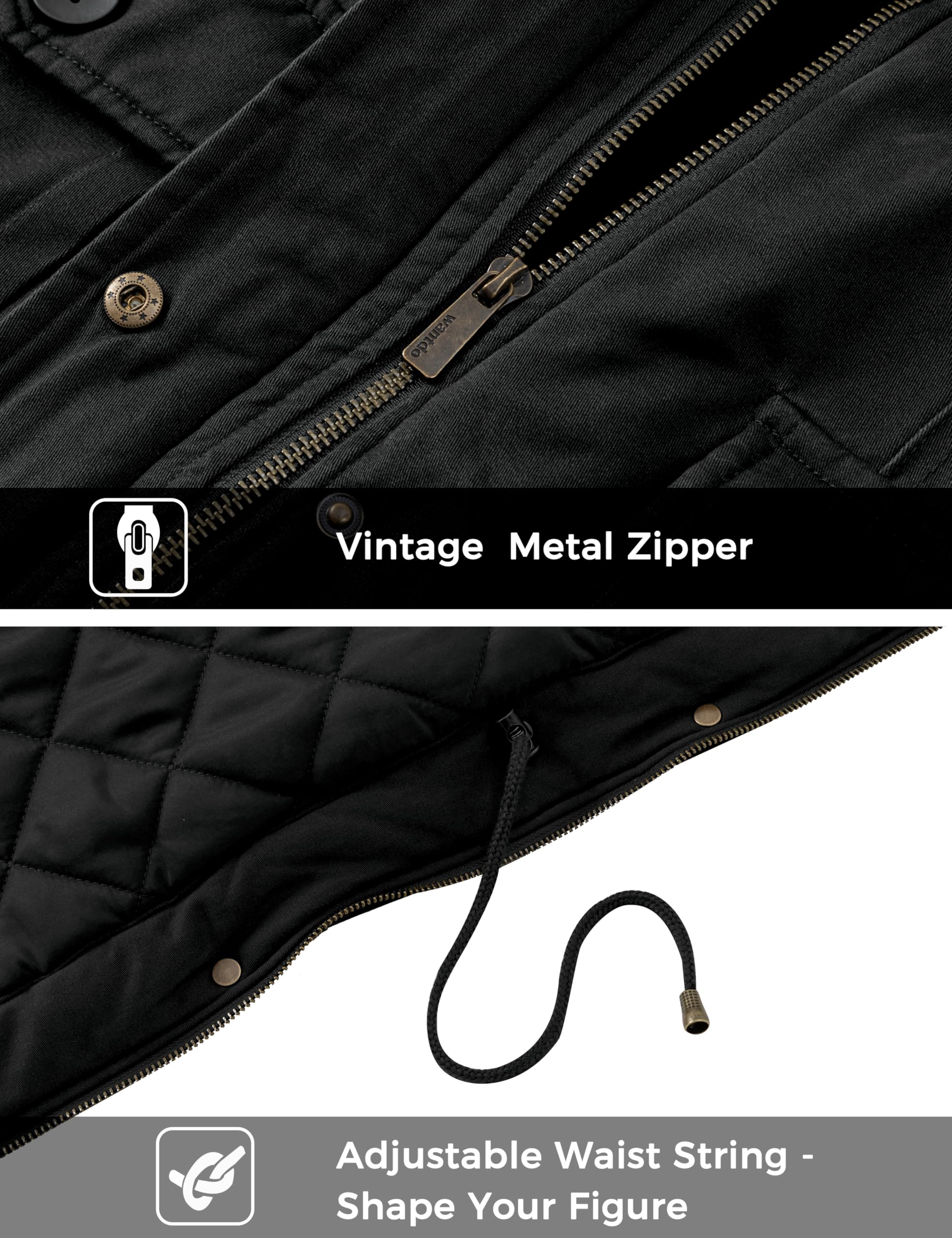 wantdo Women's Winter Military Jacket Outdoor Coat with Removable Hood Black L