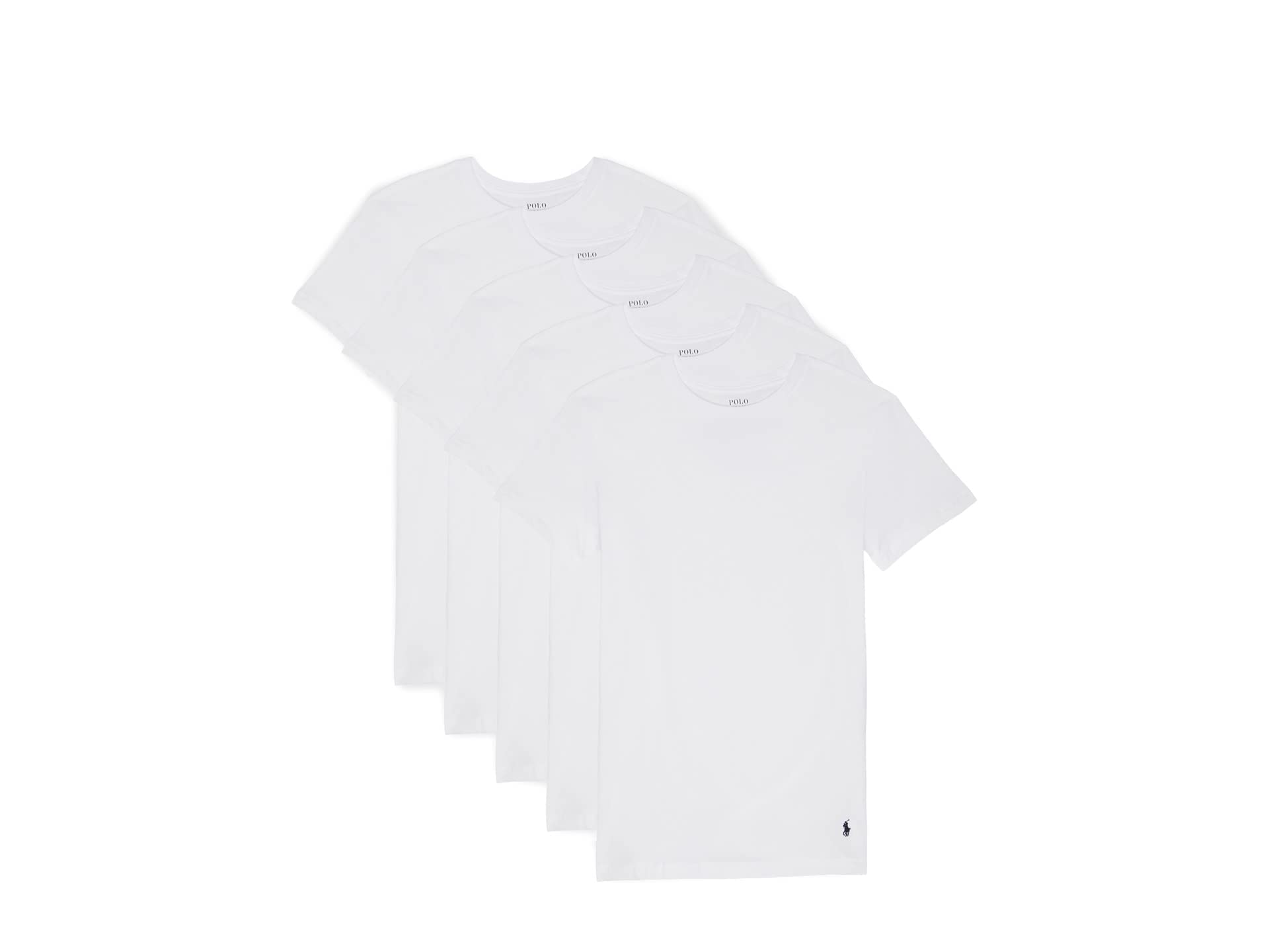 POLO RALPH LAUREN 5 Pack Slim Fit Crews 5 White/Cruise Navy LG