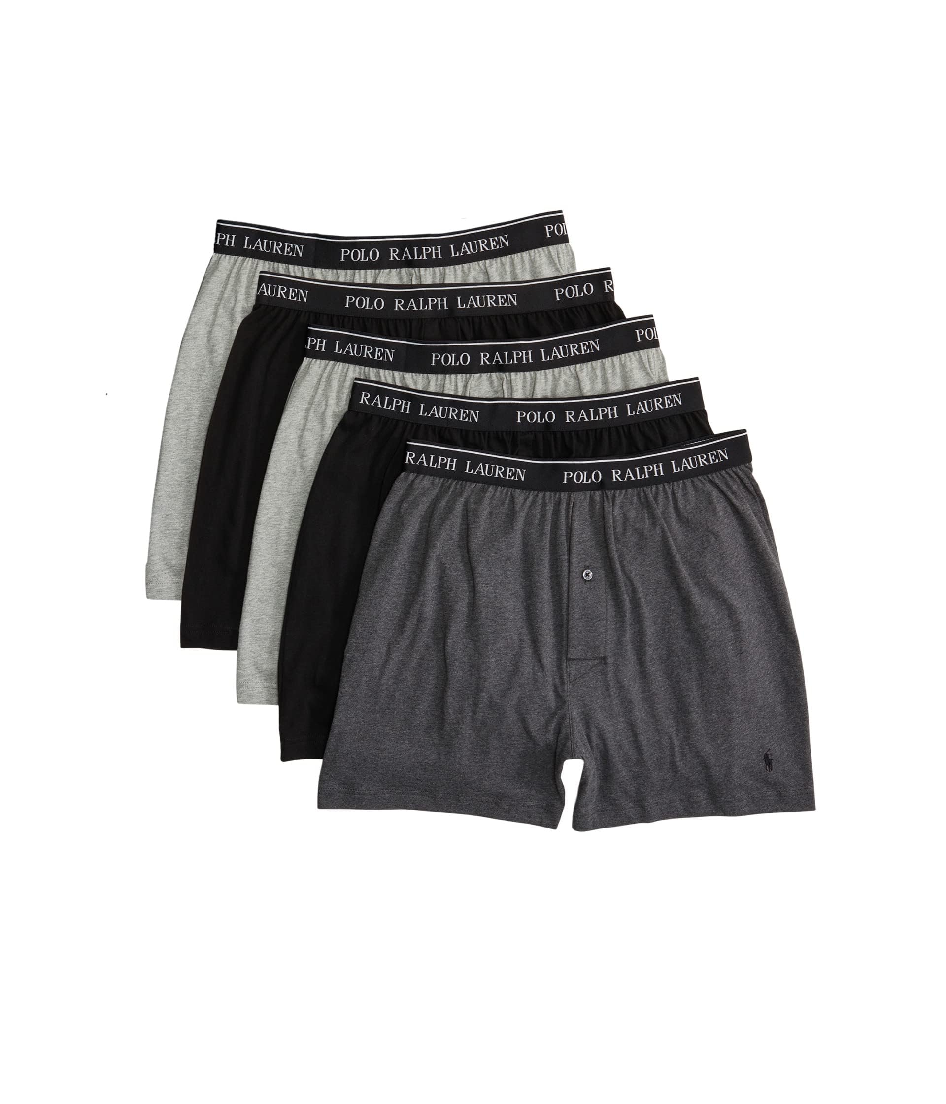POLO RALPH LAUREN 5 Pack Classic Fit Cotton Knit Boxers 2 Andover Heather/Madison Heather/2 Polo Black XL