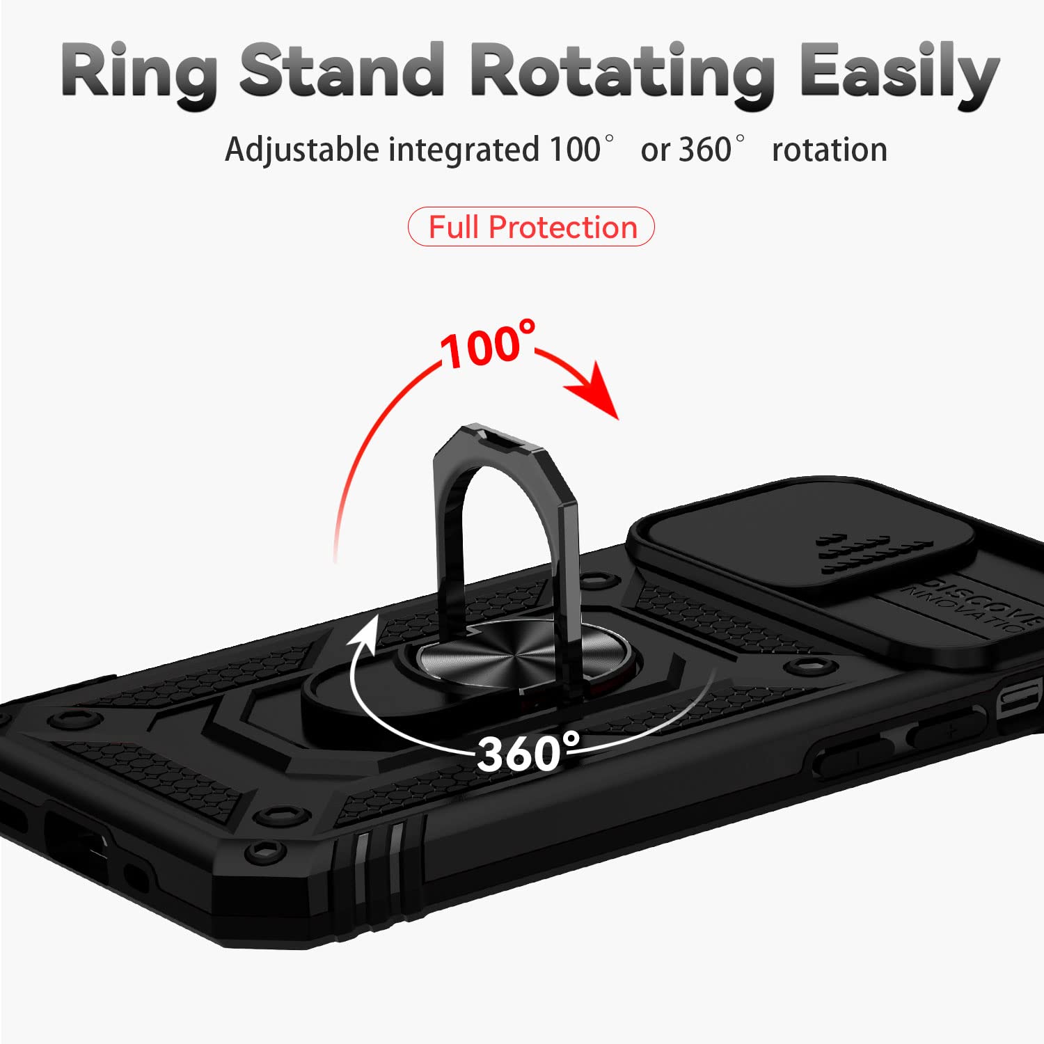 for iPhone 12 Mini Case with Camera Lens Cover HD Screen Protector, Dual Layer Military Grade Drop Protection Magnetic Ring Holder Kickstand Protective Phone Case for iPhone 12 Mini 5.4 inch (Black)