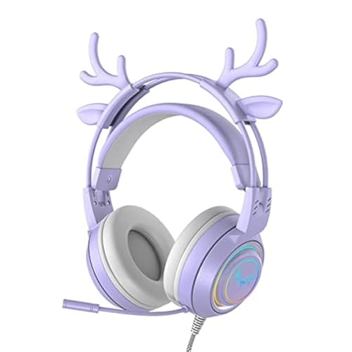 Atrasee Stereo Gaming Headset for PS4 PC Xbox One PS5 Controller, Noise Cancelling Over Ear Headphones with Mic, LED Light, Bass Surround, Soft Memory Earmuffs for Laptop Mac Nintendo (Purple Antlers)