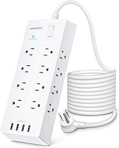 Surge Protector Power Strip 10 ft, Extension Cord with Multiple outlets, 16 Outlets Extender with 4 USB Ports, Large Power Strip with Long Cord, Wall Mountable, Flat Plug for Desktop Office Dorm Room