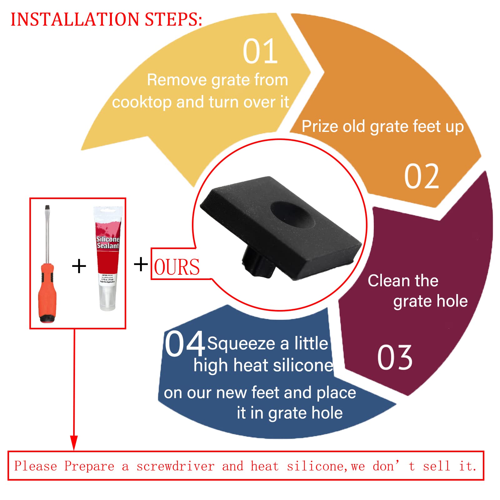 Allstare 826885 Grate Rubber Feet for Wolf CG Series Gas Cooktop Range Burner Grate Pad Rubber Support Bumpers Also Fit Other Brand Stove 4 Pack
