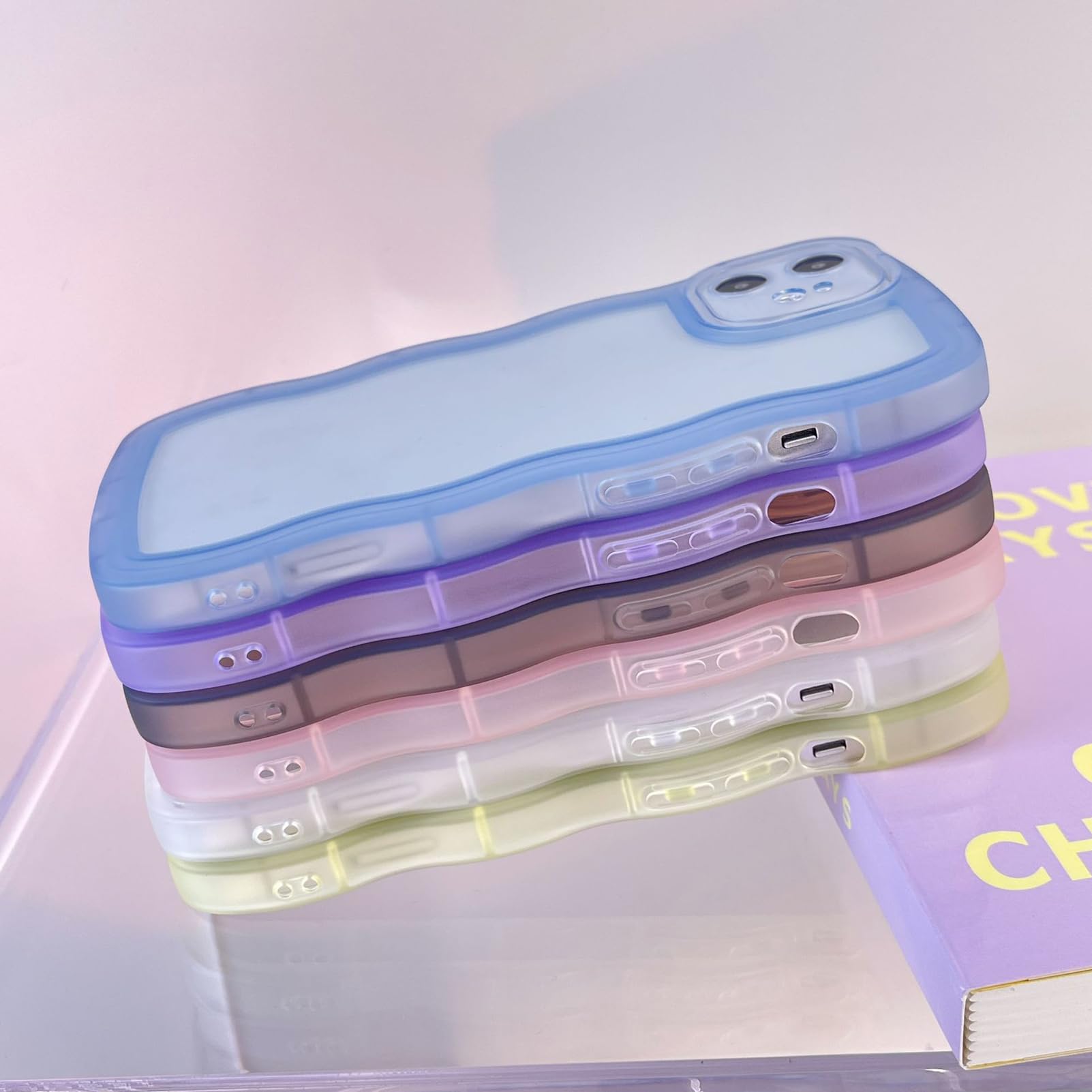 Eiyikof Compatible with iPhone 12 Mini Clear Case,Cute Solid Color Curly Wave Frame Transparent Soft Silicone Anti-Scratch Shockproof Protective Slim Case for Women Girls-Blue