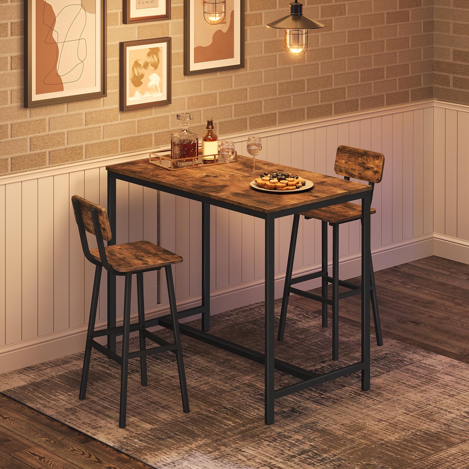 HOOBRO Bar Stools, Barstools Set of 2, Bar Chair with Backrest and Footrests, 27.8" Tall Counter Bar Stools with Industrial Style, for Kitchen, Dining Room, Bar, Cafe, Rustic Brown and Black BF83BY01