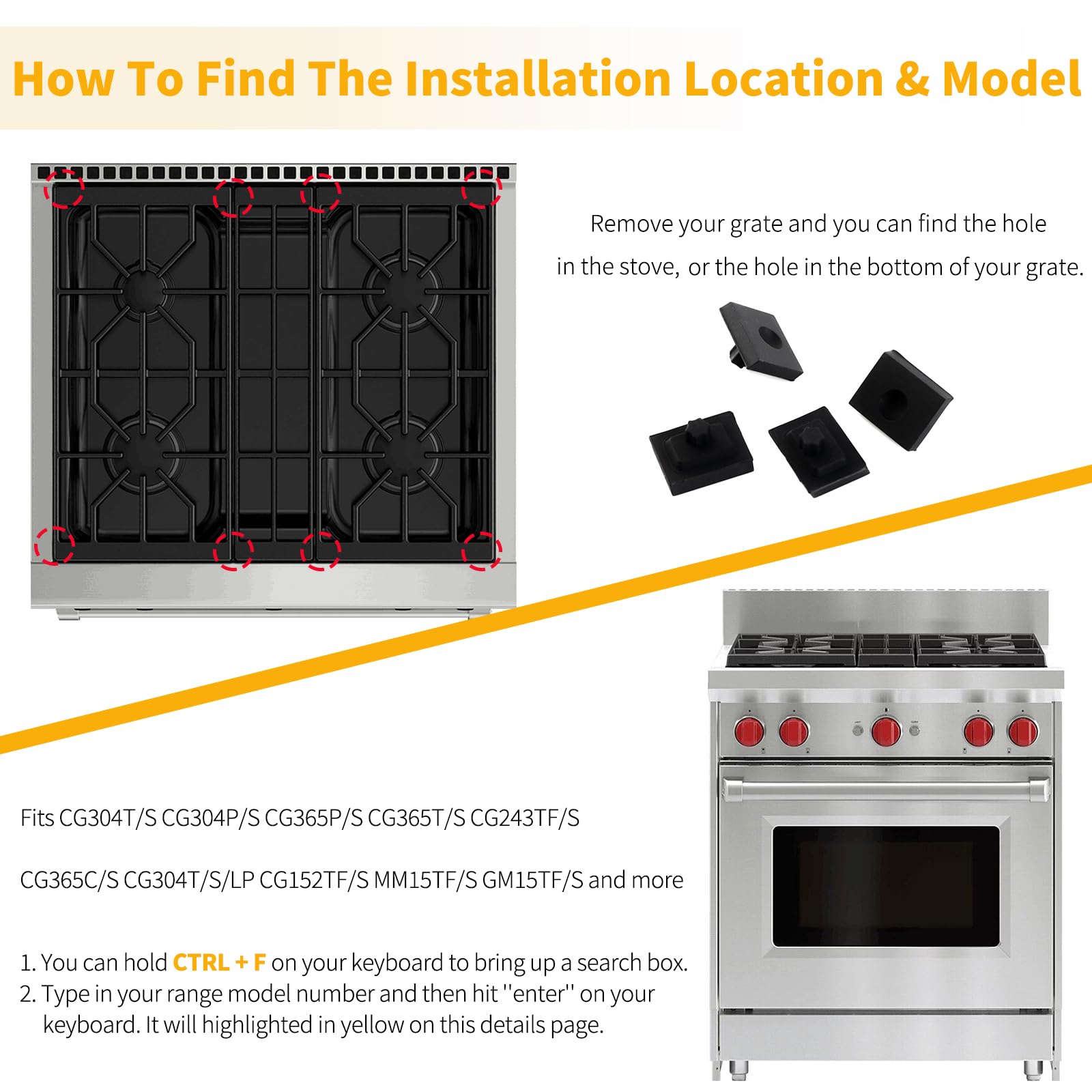 Allstare 826885 Grate Rubber Feet for Wolf CG Series Gas Cooktop Range Burner Grate Pad Rubber Support Bumpers Also Fit Other Brand Stove 4 Pack