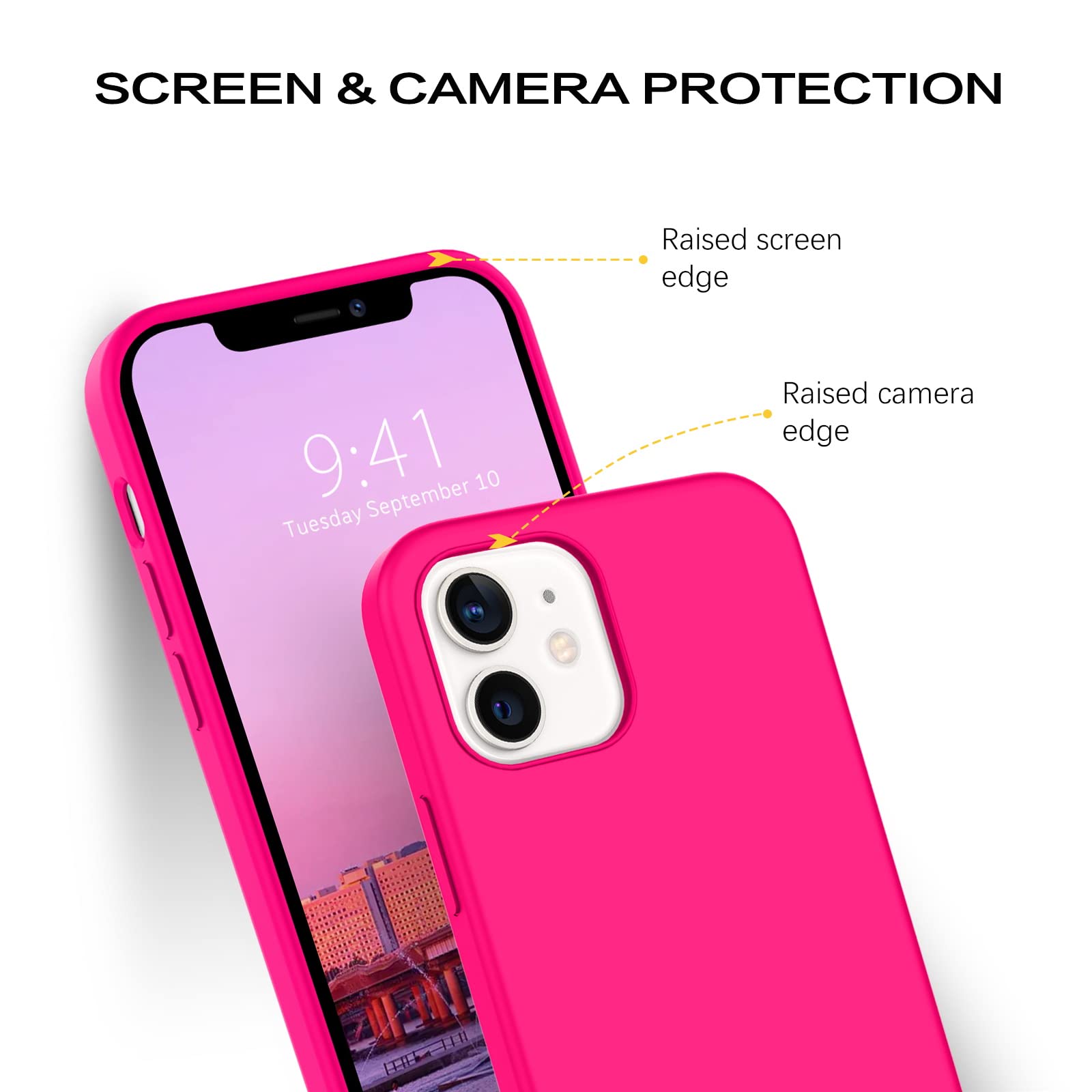 BENTOBEN for iPhone 12 Mini Case, Soft Silicone Gel Rubber Bumper Microfiber Lining Hard Back Shockproof Protective Phone Cover for iPhone 12 Mini 5.4", Hot Pink