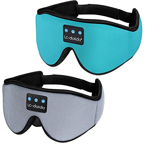 LC-dolida Sleep Headphones Bluetooth Sleep Mask, Sleeping Headphones 3D Eye Mask Wireless Music Sleeping Headphones for Side Sleepers Noise Cancelling Headphones for Men Women (Blue+Grey)
