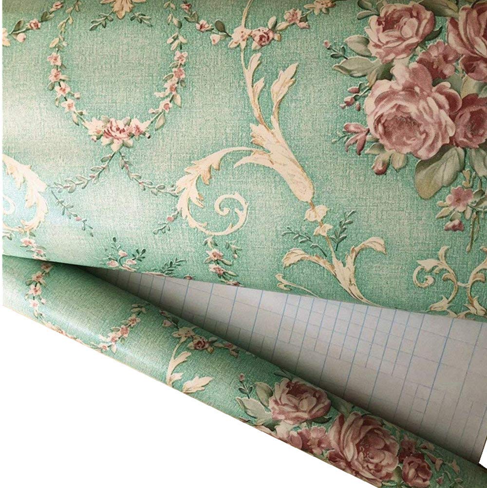 Moyishi Vintage Floral Rose Paper Peel & Stick Shelf Liner Dresser Drawer Sticker 17.7''x78.7'' (M Green)