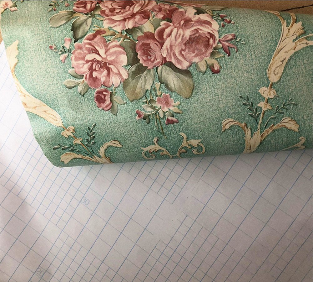 Moyishi Vintage Floral Rose Paper Peel & Stick Shelf Liner Dresser Drawer Sticker 17.7''x78.7'' (M Green)
