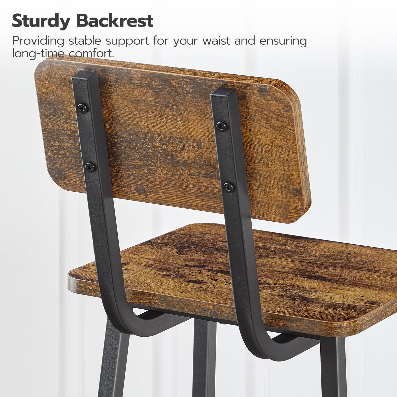 HOOBRO Bar Stools, Barstools Set of 2, Bar Chair with Backrest and Footrests, 27.8" Tall Counter Bar Stools with Industrial Style, for Kitchen, Dining Room, Bar, Cafe, Rustic Brown and Black BF83BY01