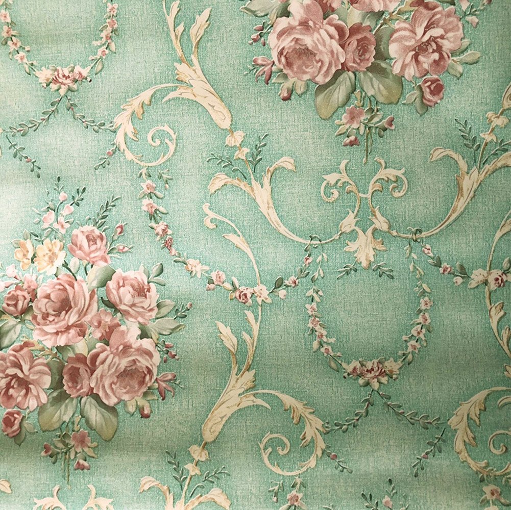 Moyishi Vintage Floral Rose Paper Peel & Stick Shelf Liner Dresser Drawer Sticker 17.7''x78.7'' (M Green)