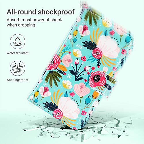 ULAK Compatible with iPhone 12 Mini Wallet Case with Card Holders for Women, Designed PU Leather Flip Wallet with Kickstand Card Slot, Protective Phone Cover for iPhone 12 Mini, 5.4inch, Mint Flower