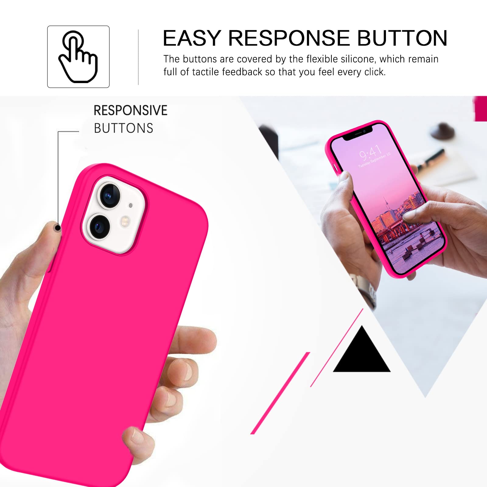 BENTOBEN for iPhone 12 Mini Case, Soft Silicone Gel Rubber Bumper Microfiber Lining Hard Back Shockproof Protective Phone Cover for iPhone 12 Mini 5.4", Hot Pink
