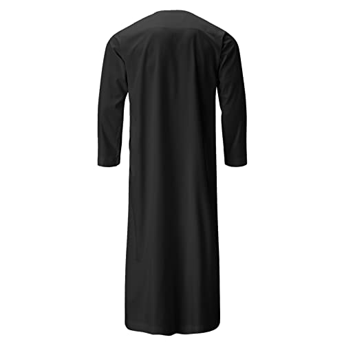 Stand Solid Arab Men's Color Robe Collar Muslim Middle Muslim Clothes Hijab Dress for Women Style (Black, S)