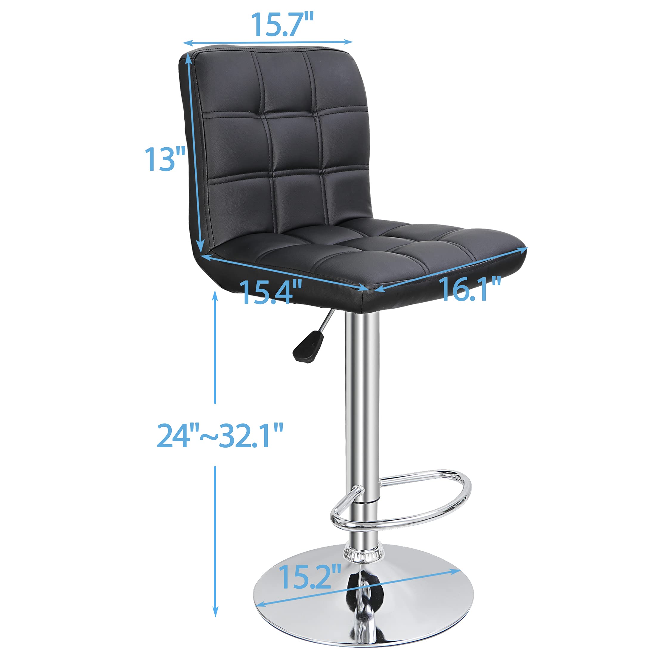 SUPER DEAL Set of 4 Bar Stools for Kitchen, Modern PU Leather Swivel Adjustable Counter Height Swivel Stool with Square Back (4, Black)