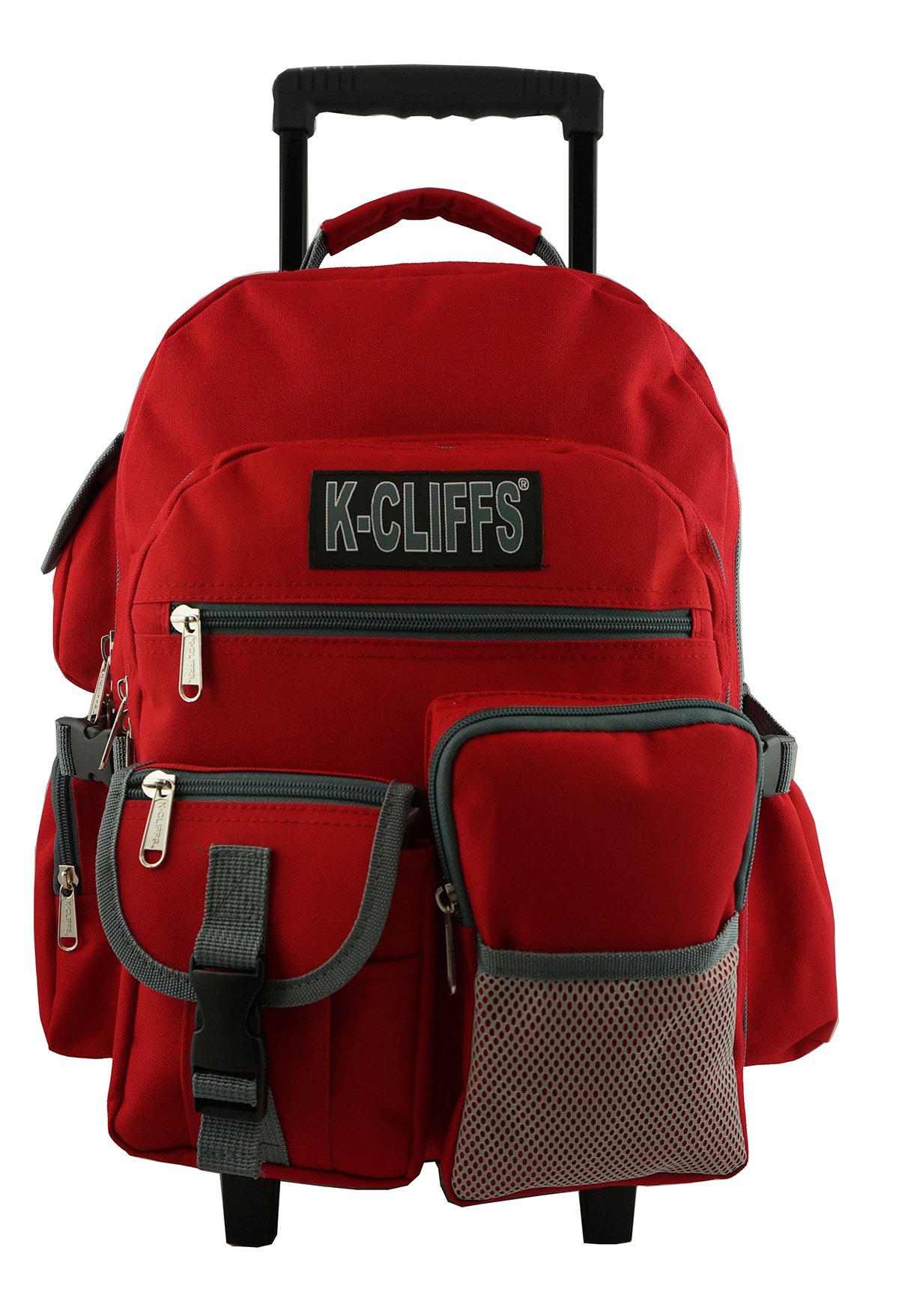 K-Cliffs Rolling Backpack Deluxe Wheeled Daypack School Student Bookbag with Wheels | Red
