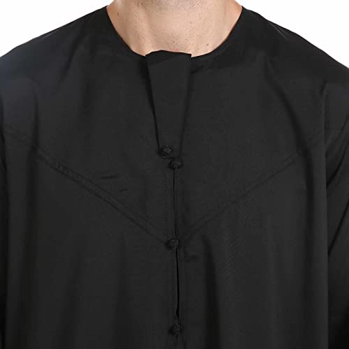 Stand Solid Arab Men's Color Robe Collar Muslim Middle Muslim Clothes Hijab Dress for Women Style (Black, S)