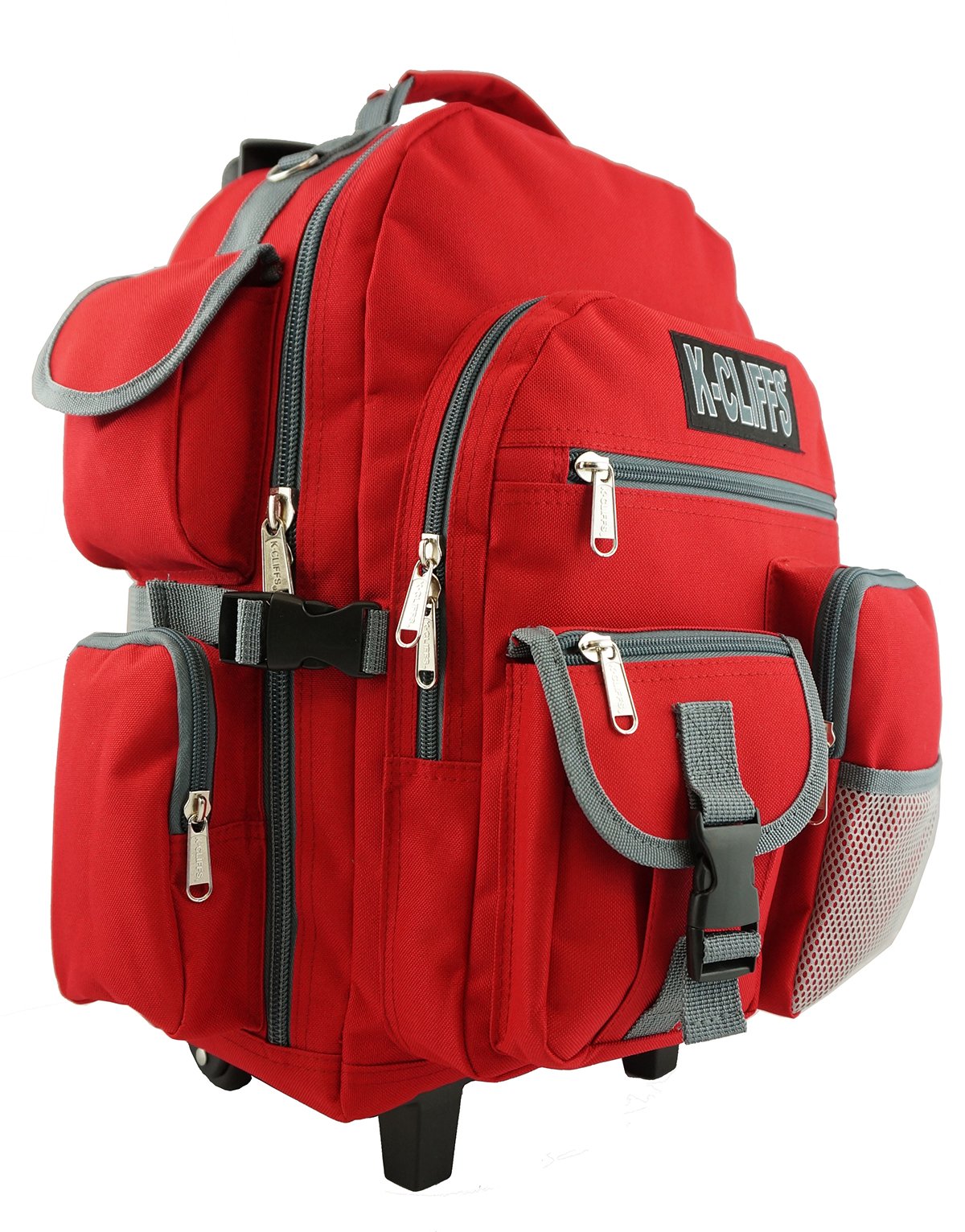 K-Cliffs Rolling Backpack Deluxe Wheeled Daypack School Student Bookbag with Wheels | Red