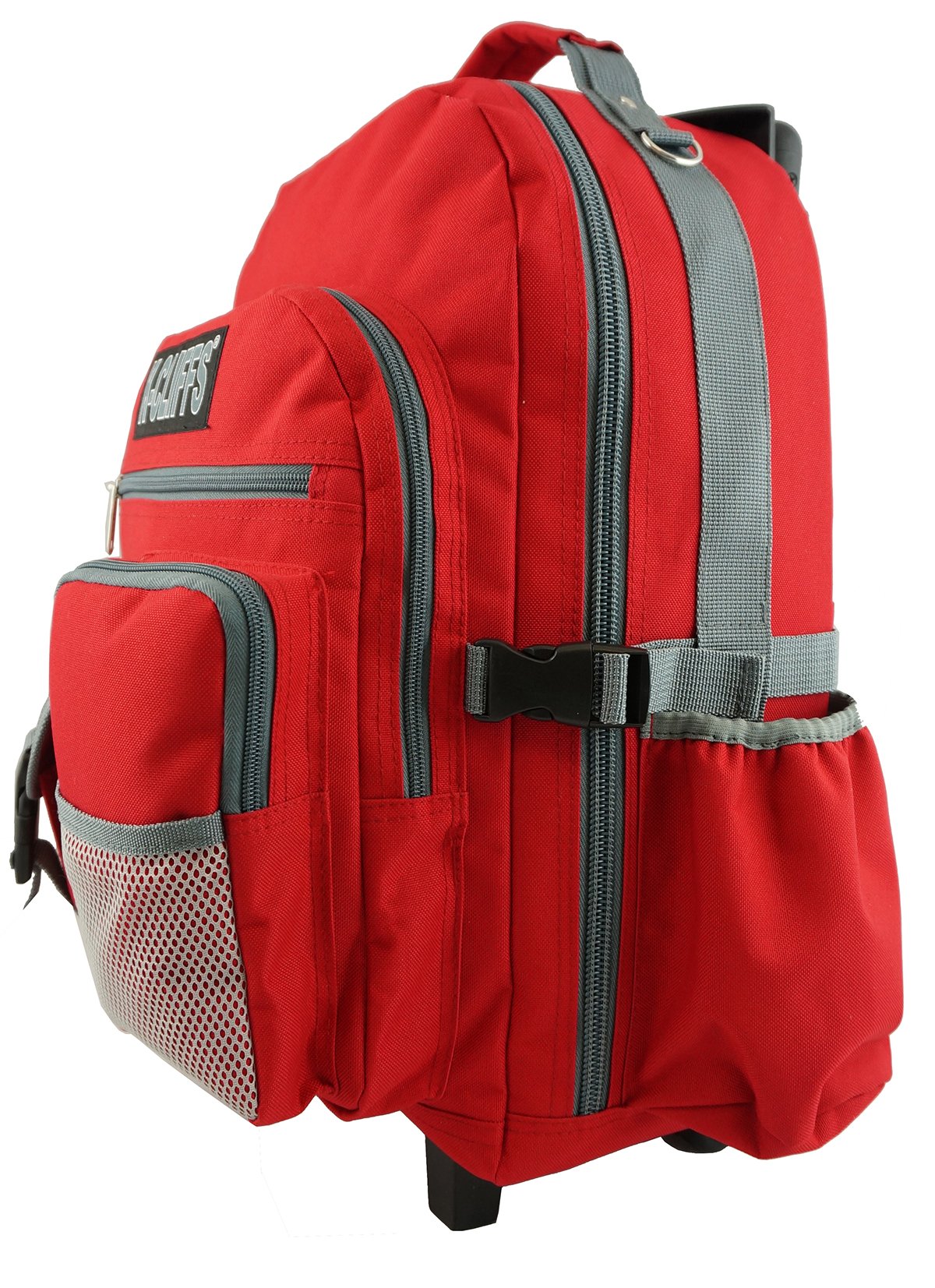 K-Cliffs Rolling Backpack Deluxe Wheeled Daypack School Student Bookbag with Wheels | Red