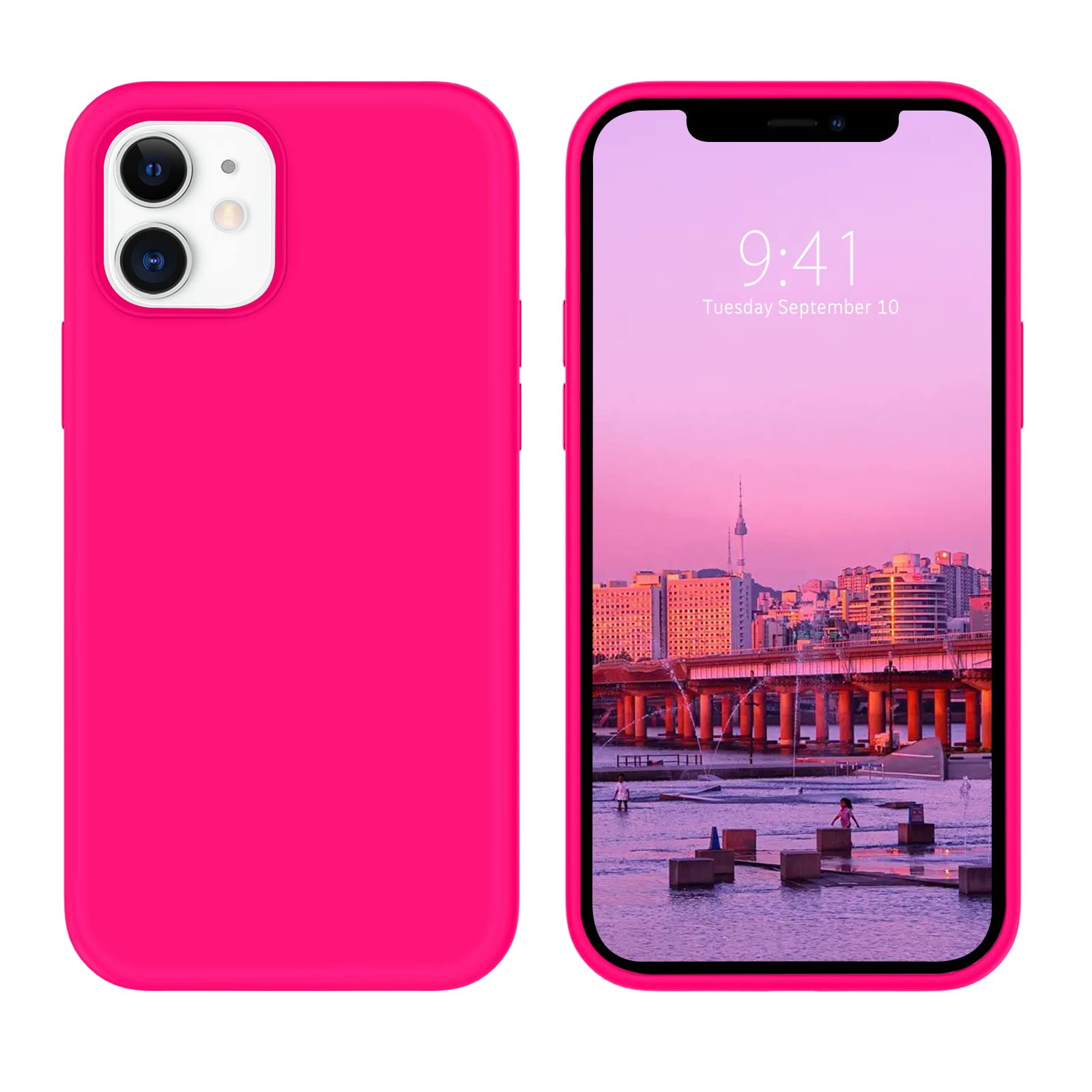BENTOBEN for iPhone 12 Mini Case, Soft Silicone Gel Rubber Bumper Microfiber Lining Hard Back Shockproof Protective Phone Cover for iPhone 12 Mini 5.4", Hot Pink