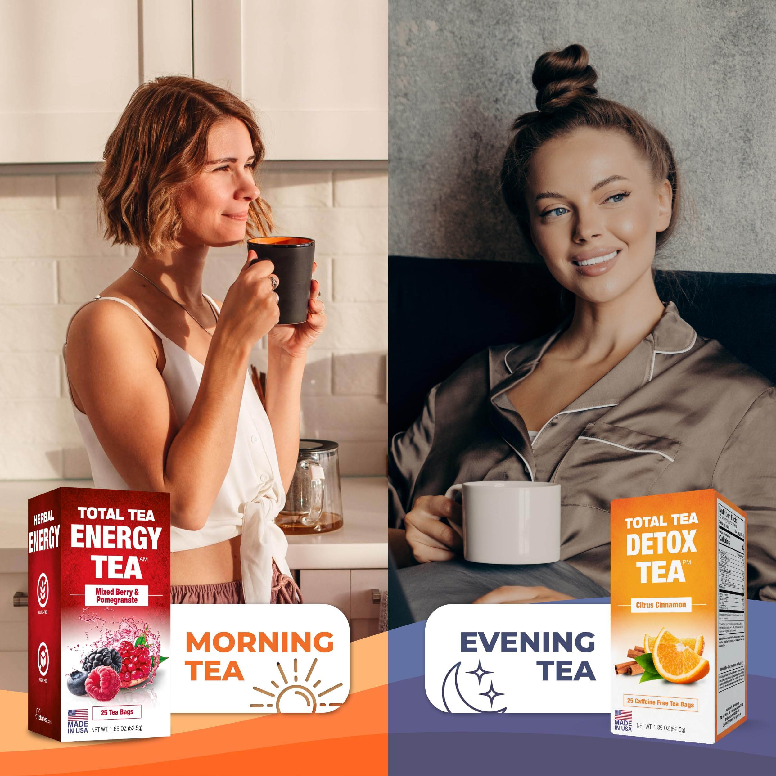 TotalTea Caffeine Free Detox Tea, Slimming Tea with Chamomile, Ginger root tea, and Hibiscus for Colon Cleanse and Weight L0SS β Natural Citrus Cinnamon Herbal Tea for Digestive Health (25 Bags)