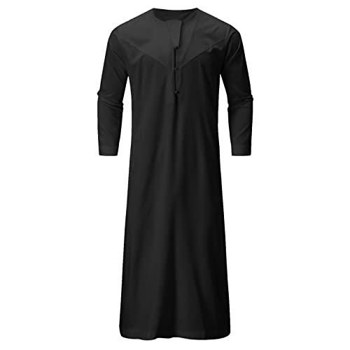 Stand Solid Arab Men's Color Robe Collar Muslim Middle Muslim Clothes Hijab Dress for Women Style (Black, S)