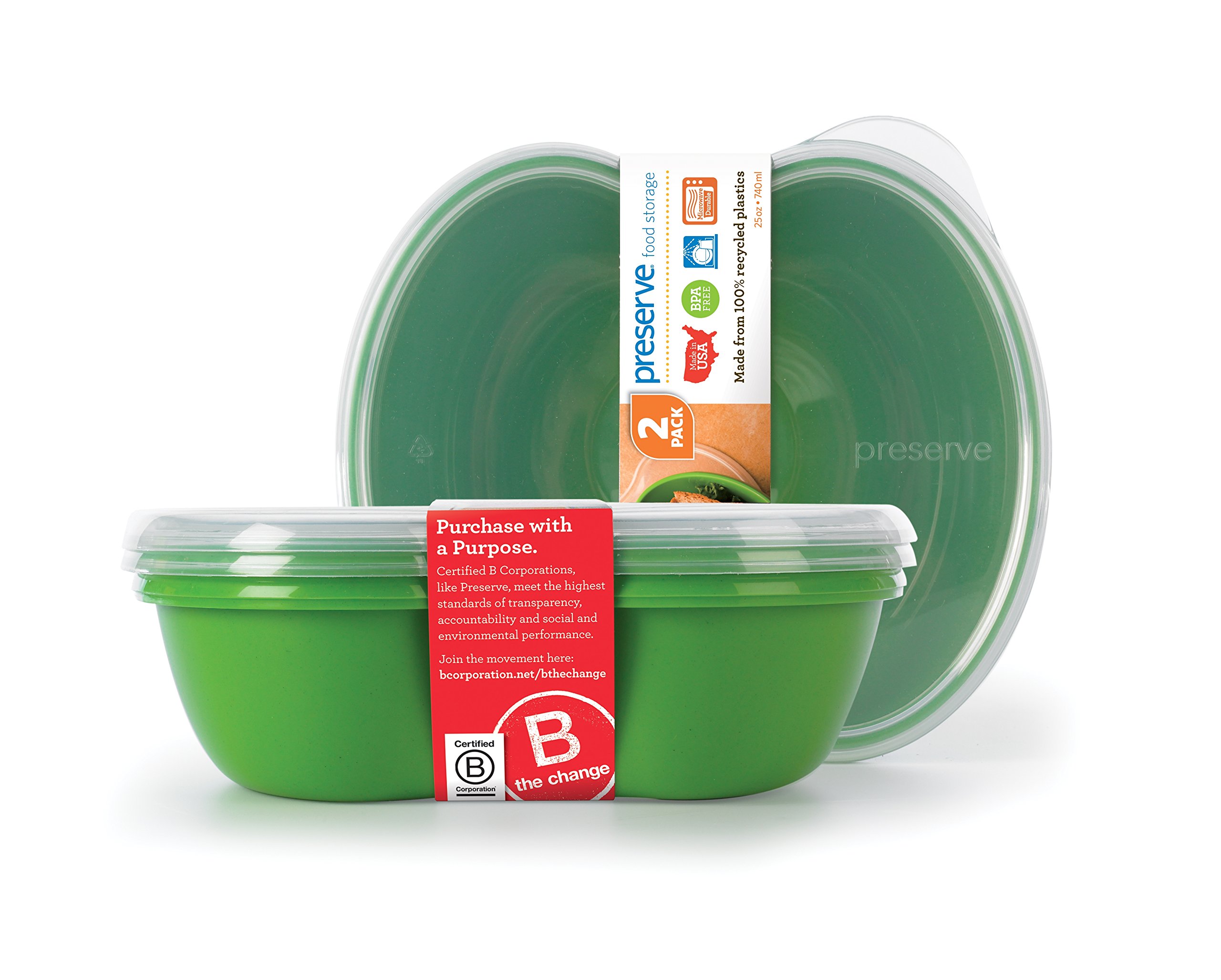 Preserve Dishwasher Safe BPA Free Sandwich Food Storage Container Made from Recycled Plastic in the USA, Set of 2, Apple Green