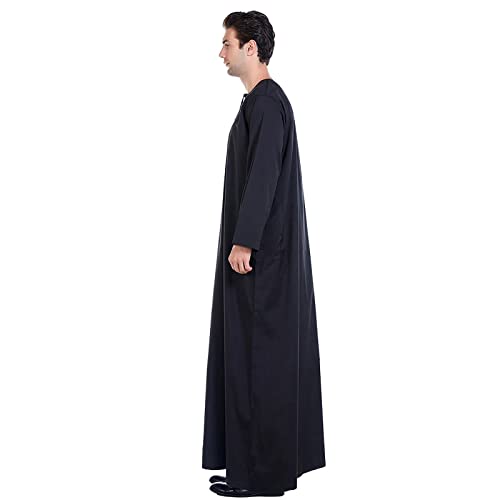 Stand Solid Arab Men's Color Robe Collar Muslim Middle Muslim Clothes Hijab Dress for Women Style (Black, S)