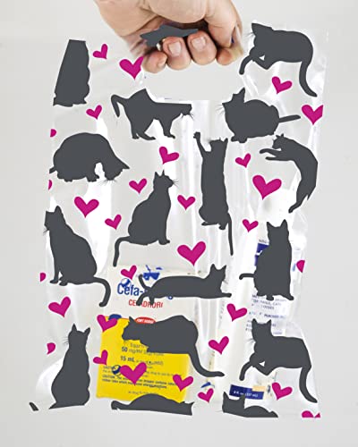 Pet Themed Clear Scatter Print Bags 9”x12” Cats and Hearts – Gray and Pink (MSP1010), 100ct bags per box