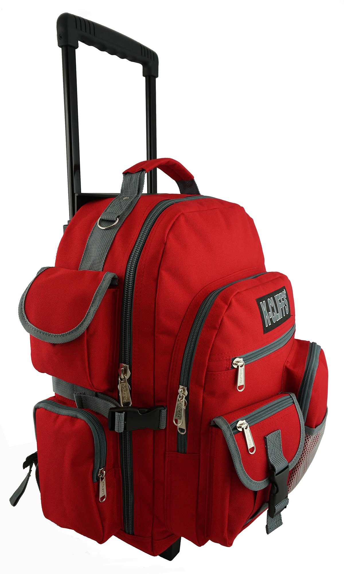 K-Cliffs Rolling Backpack Deluxe Wheeled Daypack School Student Bookbag with Wheels | Red