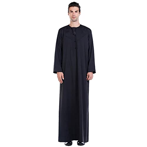 Stand Solid Arab Men's Color Robe Collar Muslim Middle Muslim Clothes Hijab Dress for Women Style (Black, S)
