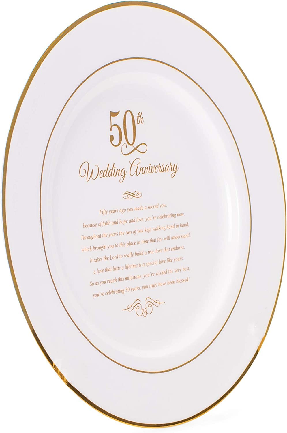 Dicksons Gold Tone 50th Wedding Anniversary 12.5 x 12.5 Porcelain Table Top Plate and Sign Plaque