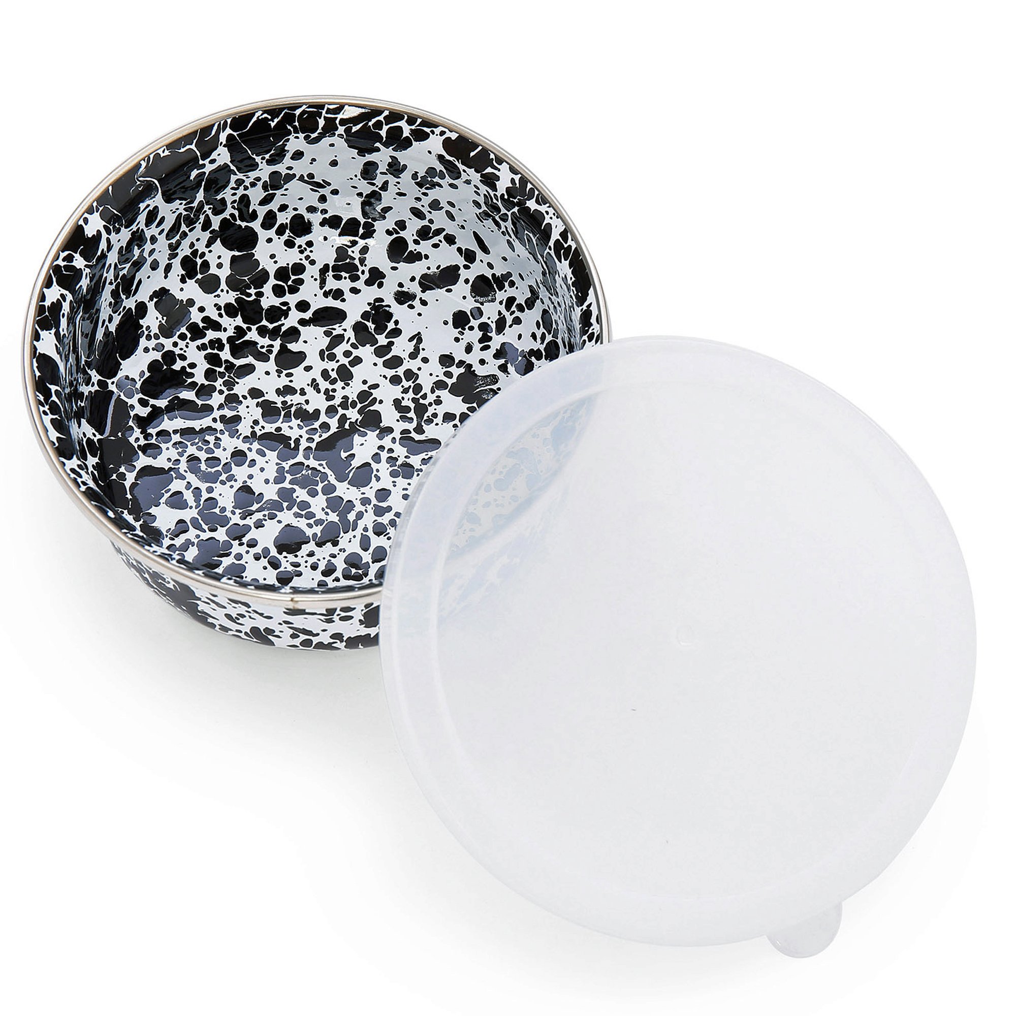 Enamelware - Set of 3 Storage Bowls w/Lids - Black Marble