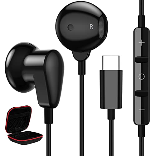 ACAGET USB Type C Headphones for Samsung Galaxy S23 S22 Ultra S21 Plus S20 FE A53 Setero Android Earphones Headset with Microphone Wired USB C Earbuds for iPad Pro Air Pixel 7 6 Oneplus 11 10T 9 Black