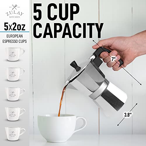 Zulay Kitchen Stovetop Espresso Maker - Moka Pot 6 Espresso Cups - Percolator Coffee Maker for Classic Cuban & Italian Style Espresso - Portable Coffee Maker for Camping & Travel - (Silver)